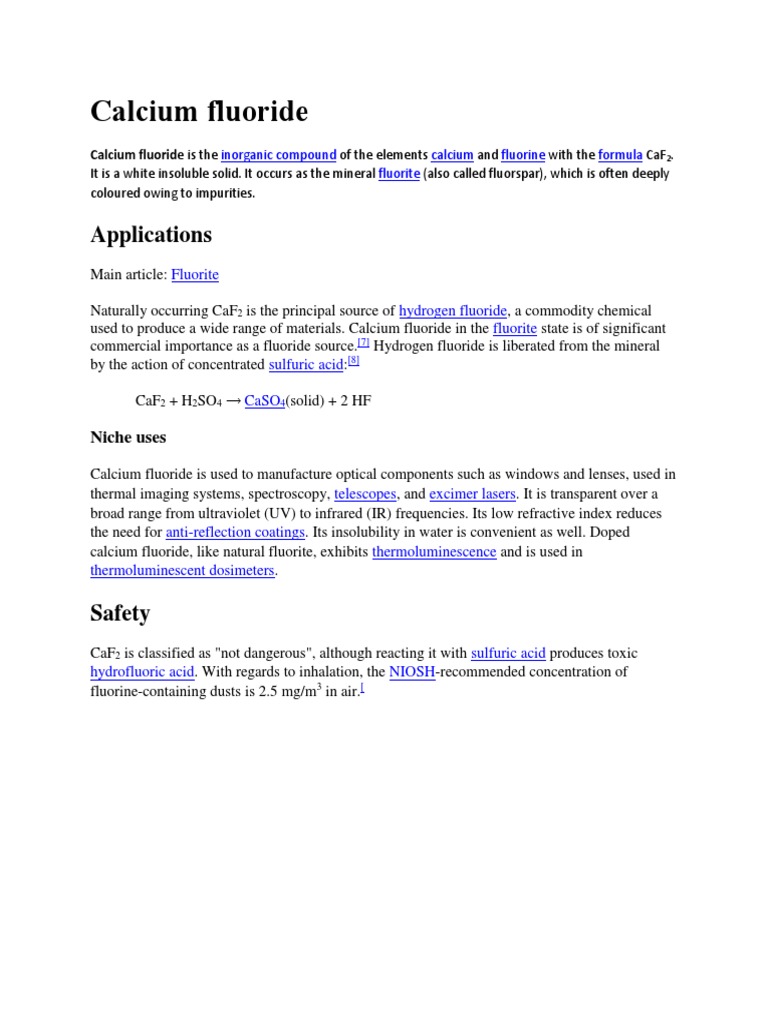 Calcium Fluoride: Applications | PDF