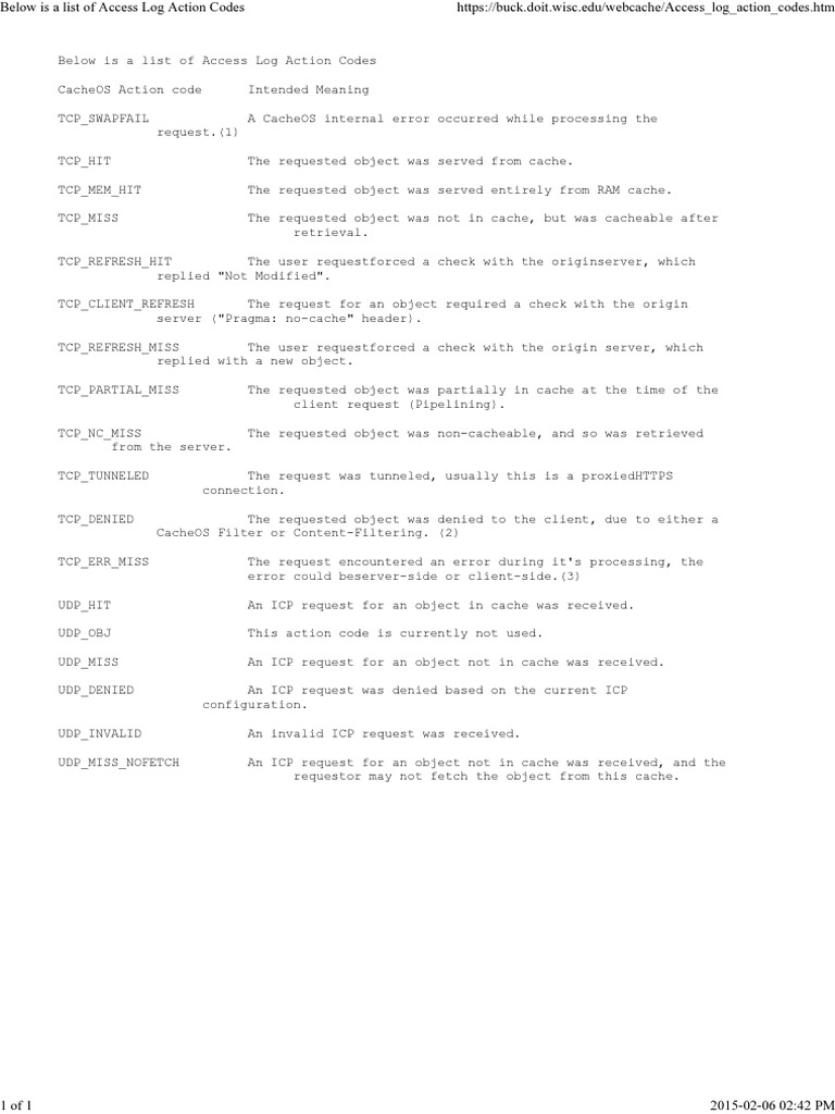 Access Log Action Codes Overview | PDF | Cpu Cache | Cache (Computing)
