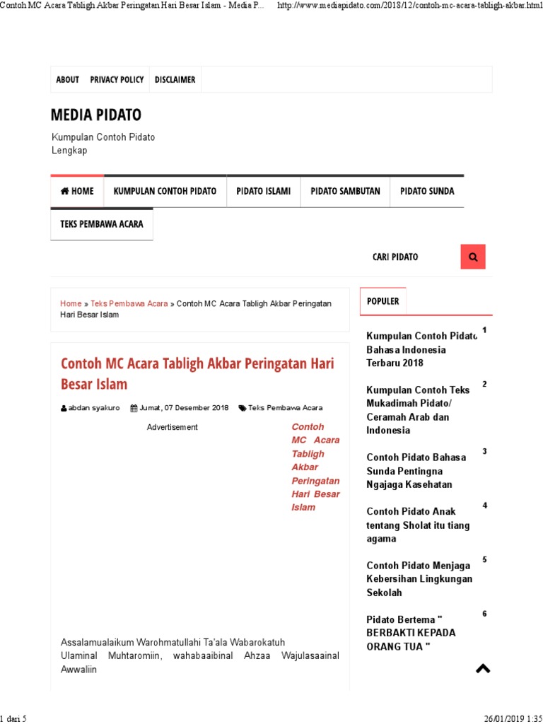 Contoh MC Acara Tabligh Akbar Peringatan Hari Besar Islam - Media ...
