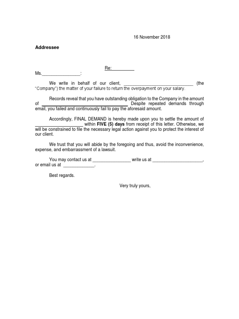 Final Demand Letter Sample | PDF