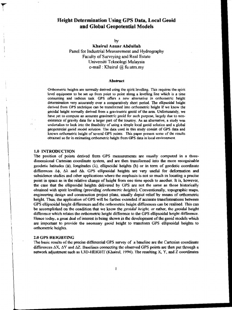 Height Determination Using GPS Data, Local Geoid and Global ...