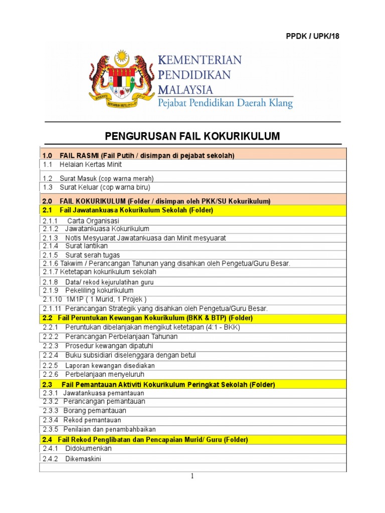 Pengurusan Fail Kokurikulum | PDF