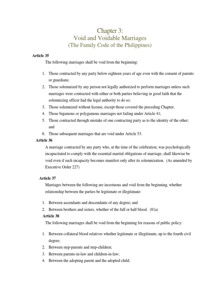 Void And Voidable Marriages The Family Code Of The Philippines Pdf