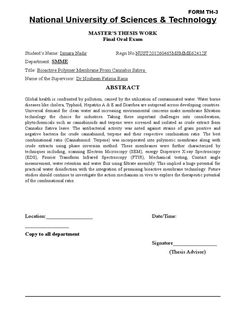 National University of Sciences & Technology: Form Th-3 | PDF ...