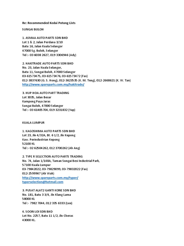 Recommended Kedai Potong | PDF