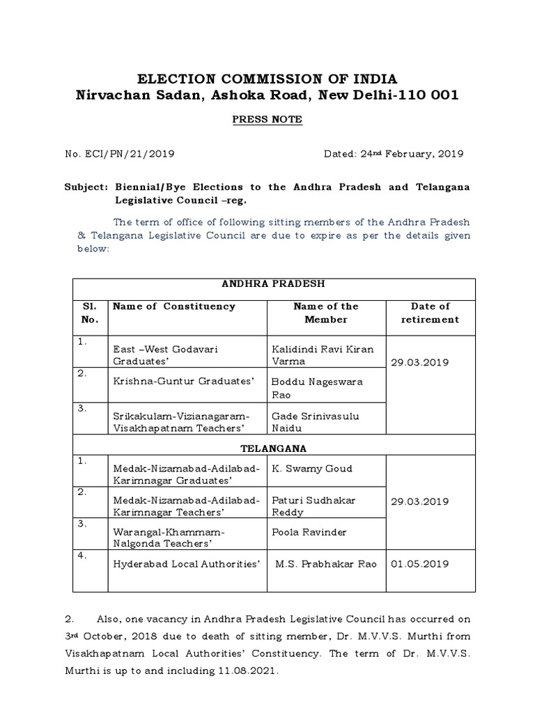 Election Commission of India Nirvachan Sadan, Ashoka Road, New Delhi ...