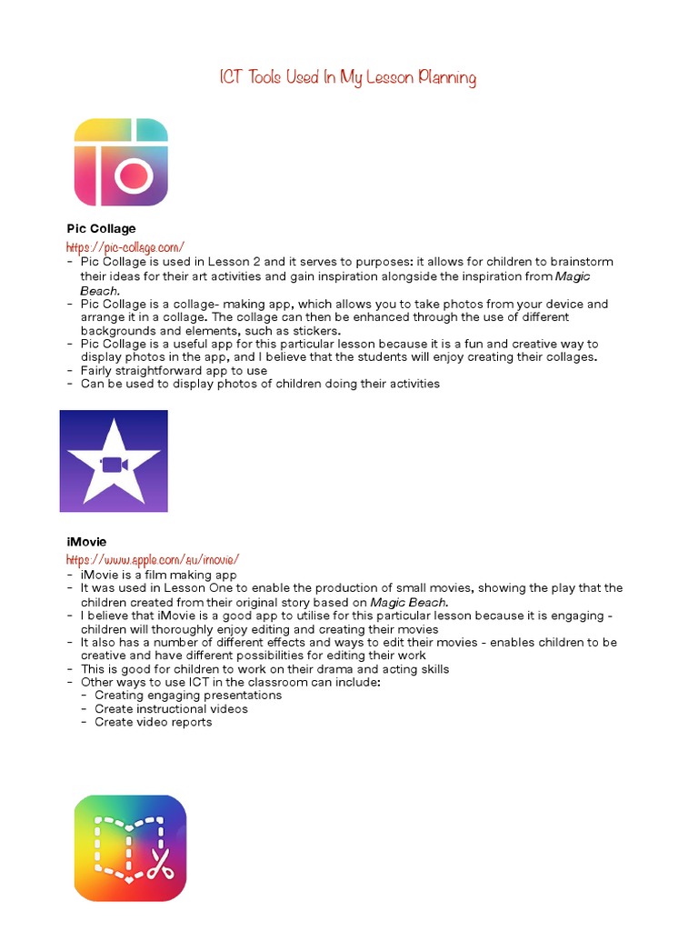 ICT Tools Used in My Lesson Planning: Pic Collage | PDF | Qr Code ...