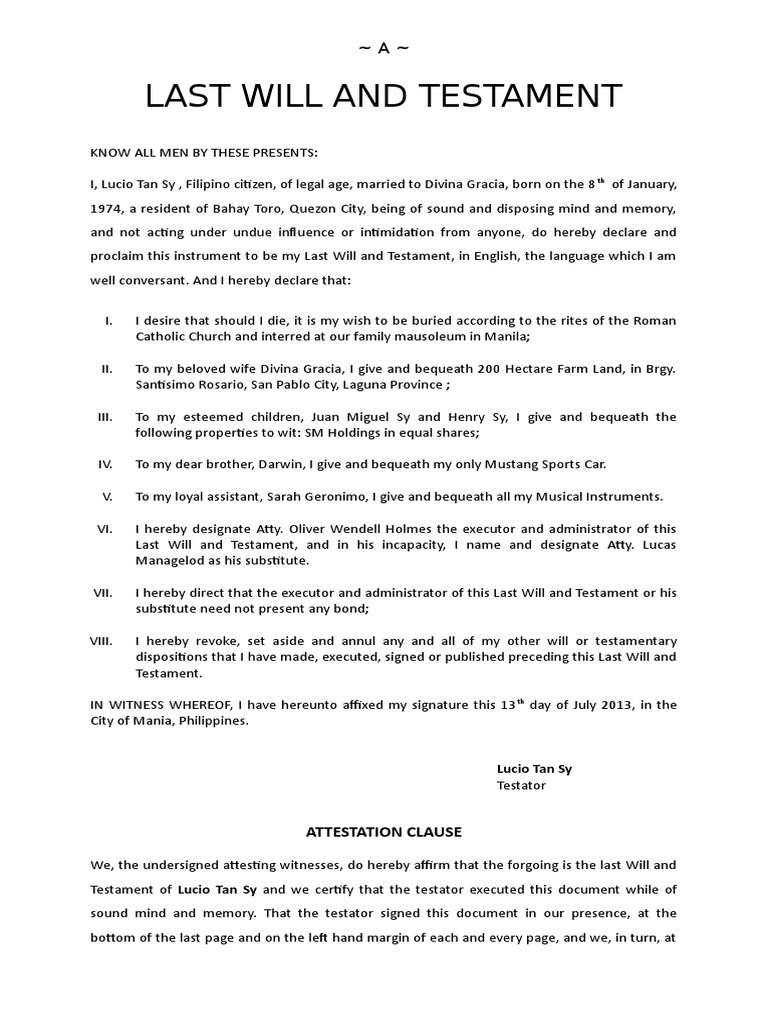 Last Will and Testament | PDF | Will And Testament | Legal Documents
