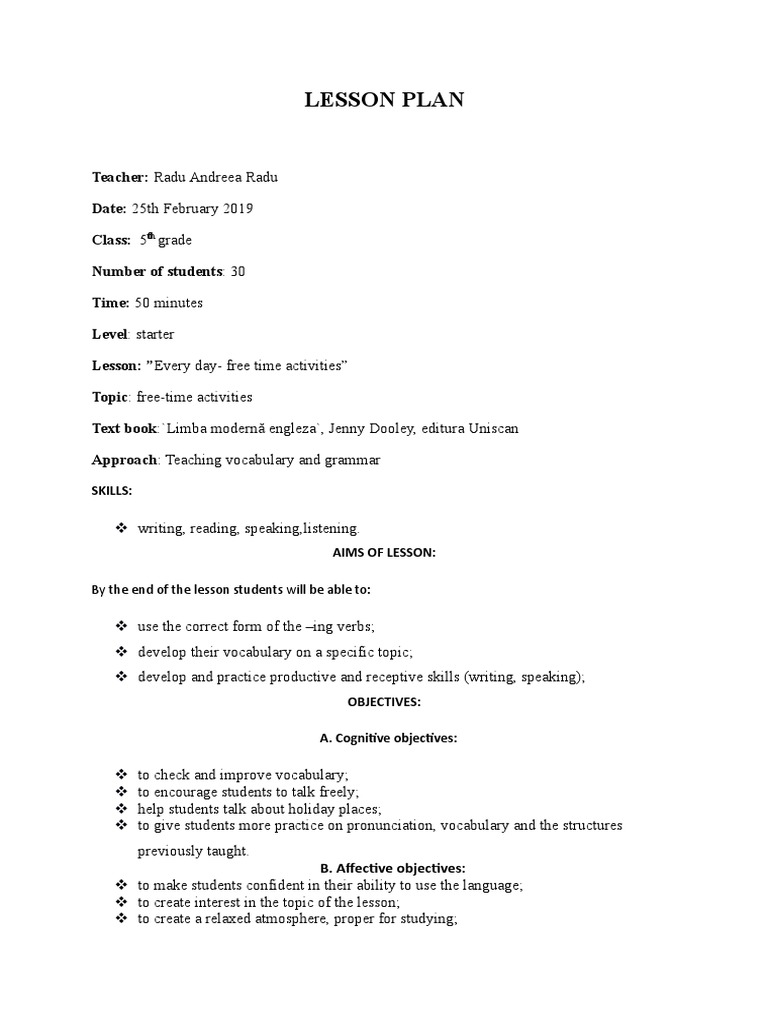 5th Grade Lesson Plan | PDF | Vocabulary | Teachers