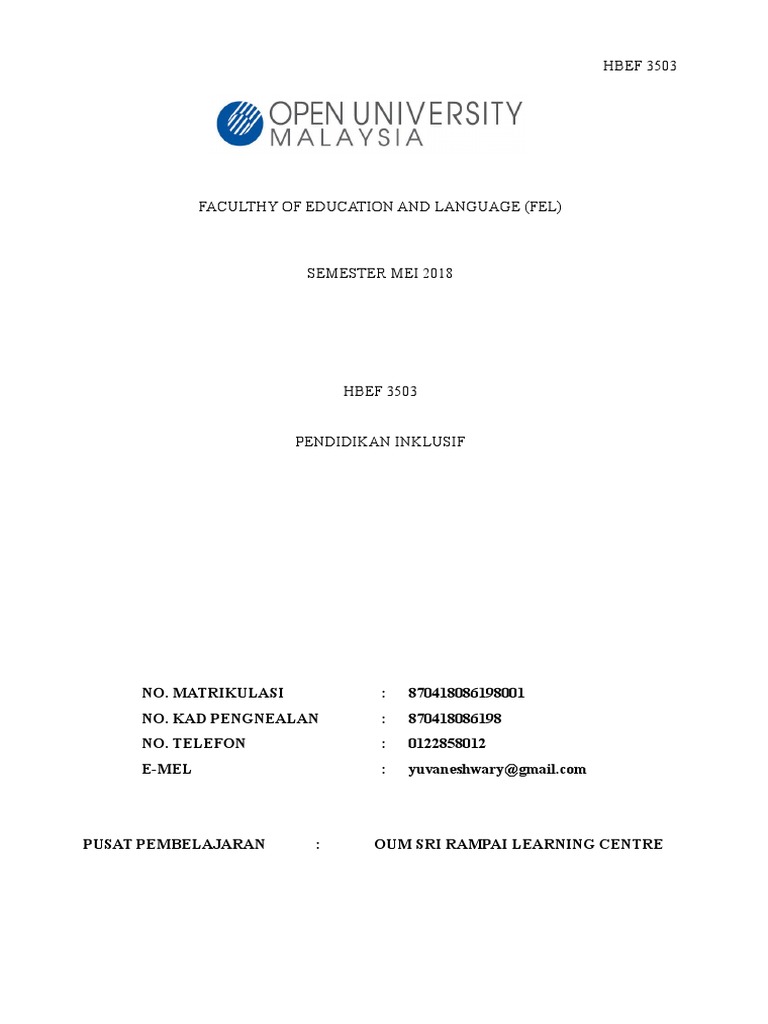 Hbef 3503 Pendidikan Inklusif | PDF