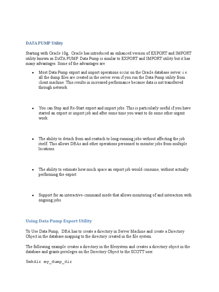 Using Data Pump Export Utility Pdf Database Schema Oracle Database