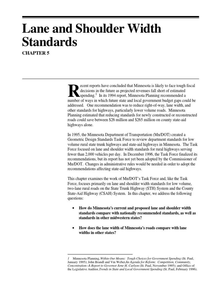 Lane and Shoulder Width Standards | PDF | Lane | Road Surface