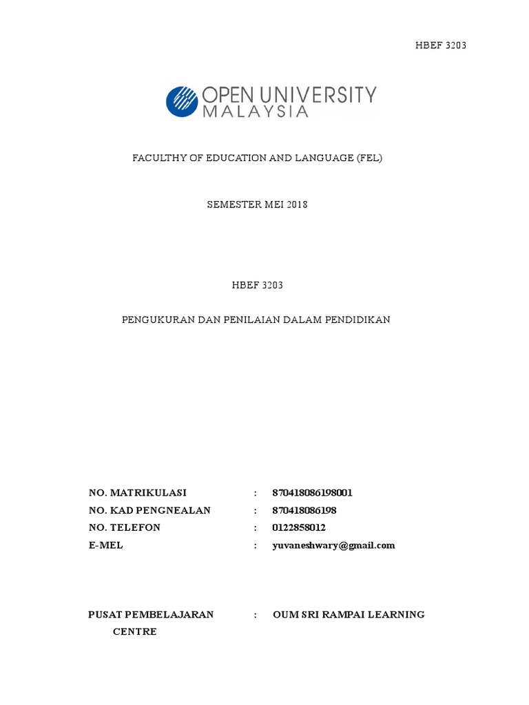 Hbef3203 Pengukuran Dan Penilaian Dalam Pendidikan | PDF