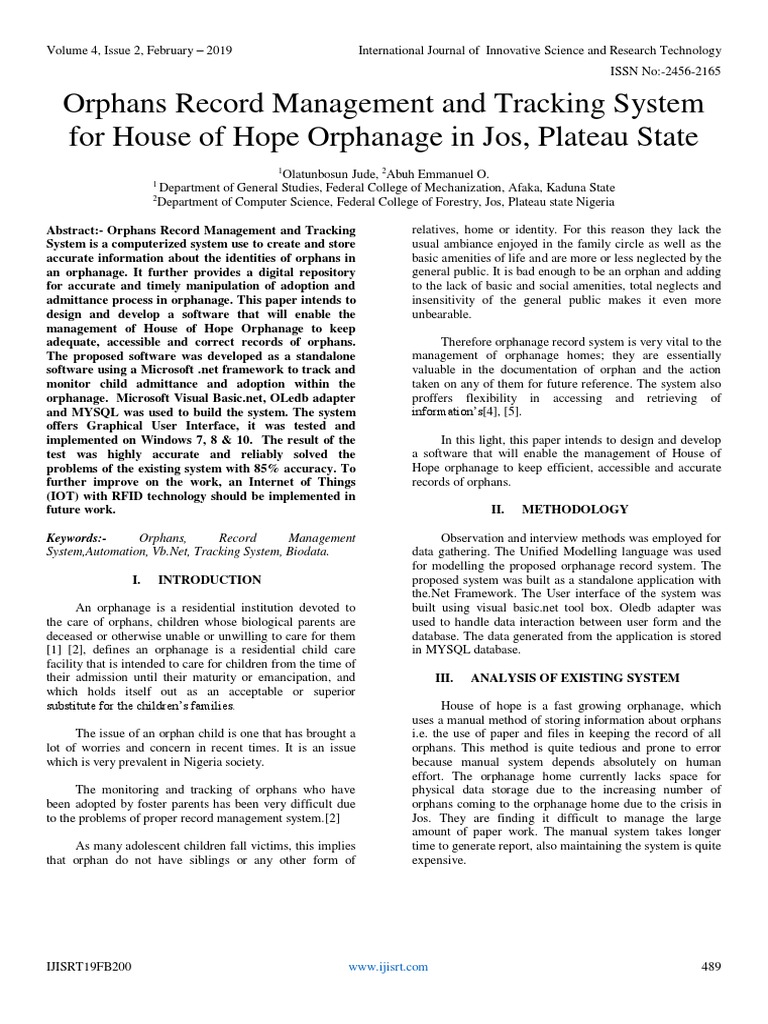 Orphans Record Management and Tracking System For House of Hope ...