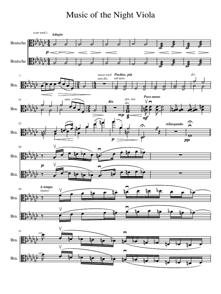Music of The Night Viola Transc | PDF | Classical Music | Musical Forms