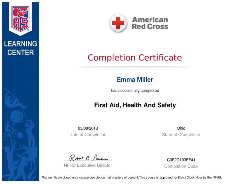 First Aid Completion Certificate | PDF