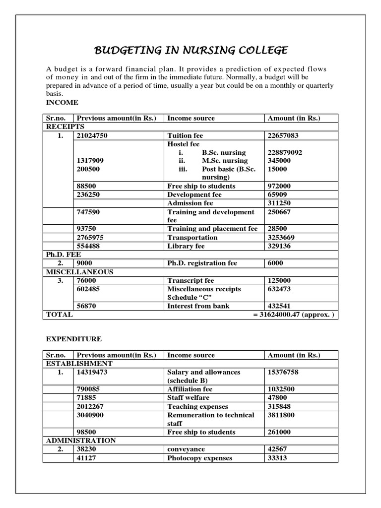 Budgeting in Nursing College | Fee | Economies