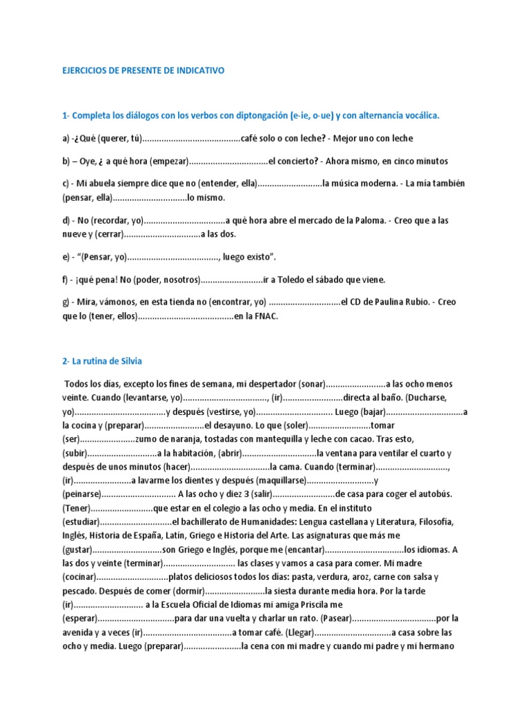 Ejercicios de Presente de Indicativo 2019 | PDF | Boda