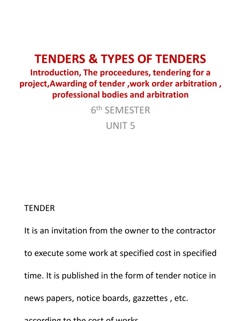 Tenders & Types of Tenders | PDF | Arbitral Tribunal | Arbitration