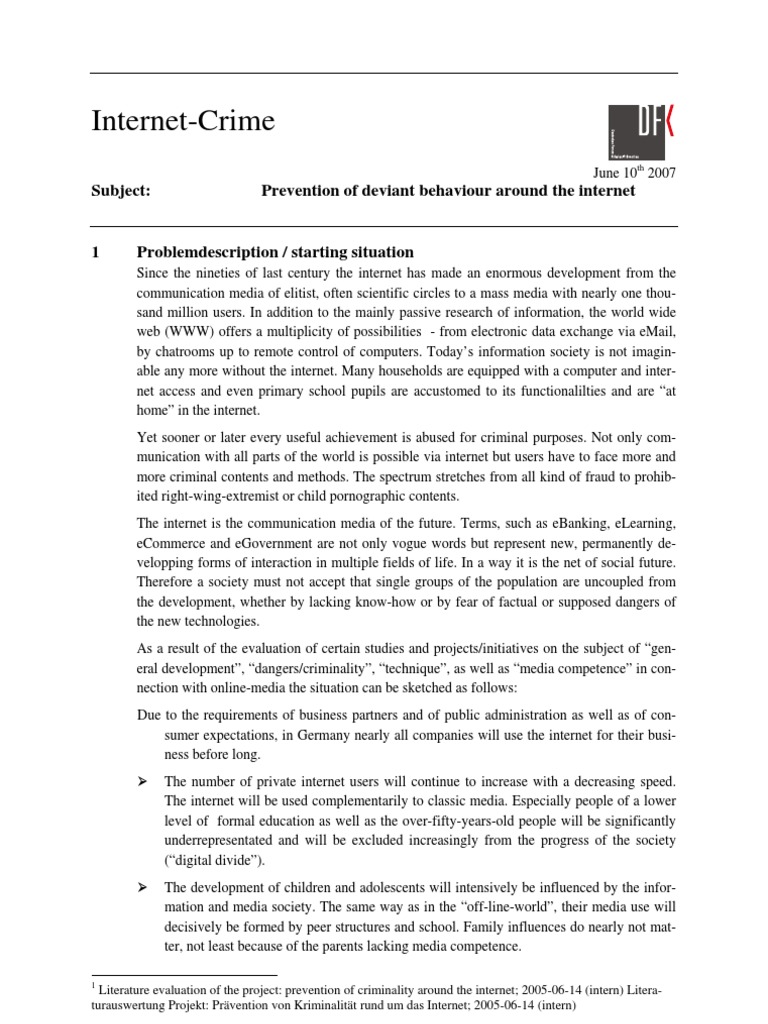 Internet-Crime: Subject: Prevention of Deviant Behaviour Around The ...