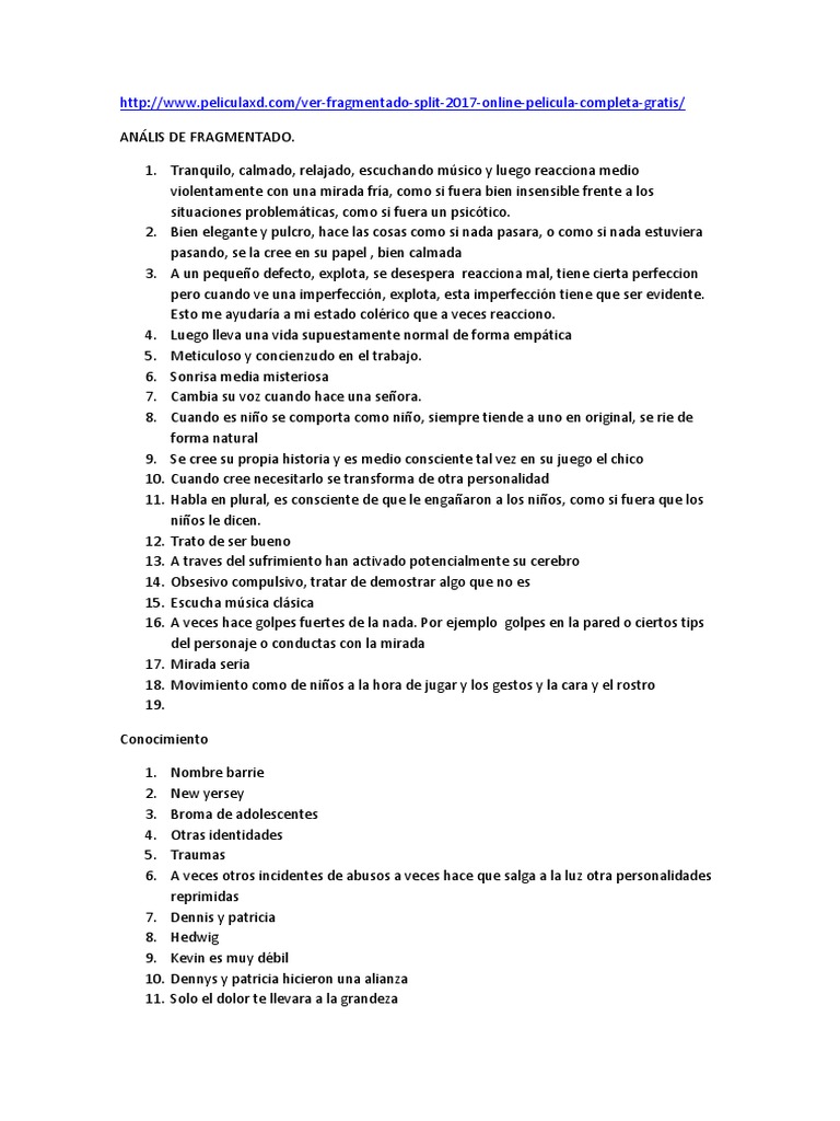Análisis del personaje en "Fragmentado" | PDF | Ocio