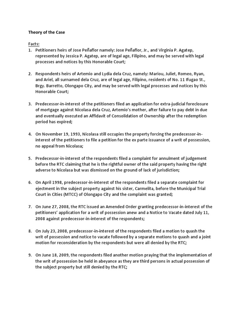 Theory of The Case - Facts | PDF | Complaint | Certiorari
