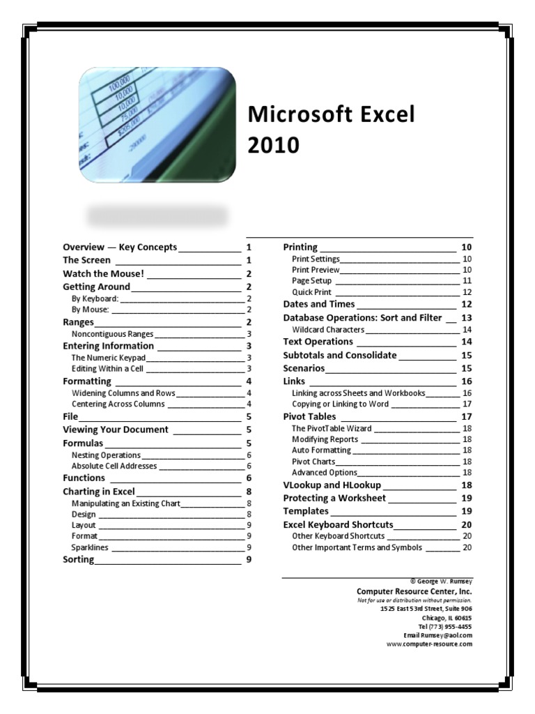 Microsoft Excel 2010: Computer Resource Center, Inc | PDF | Microsoft ...