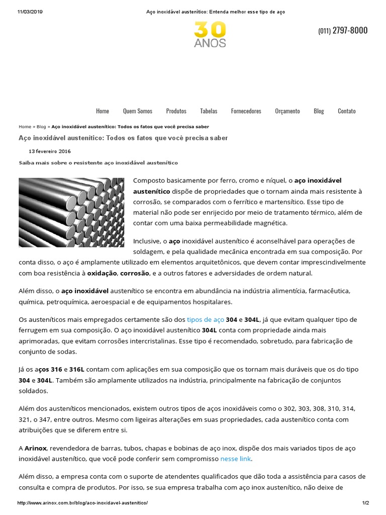 Aço Inoxidável Austenítico - Entenda Melhor Esse Tipo de Aço | PDF ...
