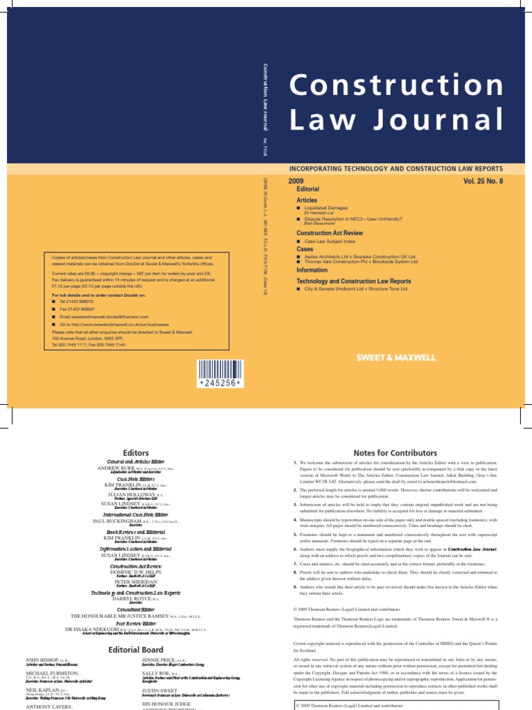 Construction Law Journal Vol25 No8 2009 PDF | PDF | Liquidated Damages ...
