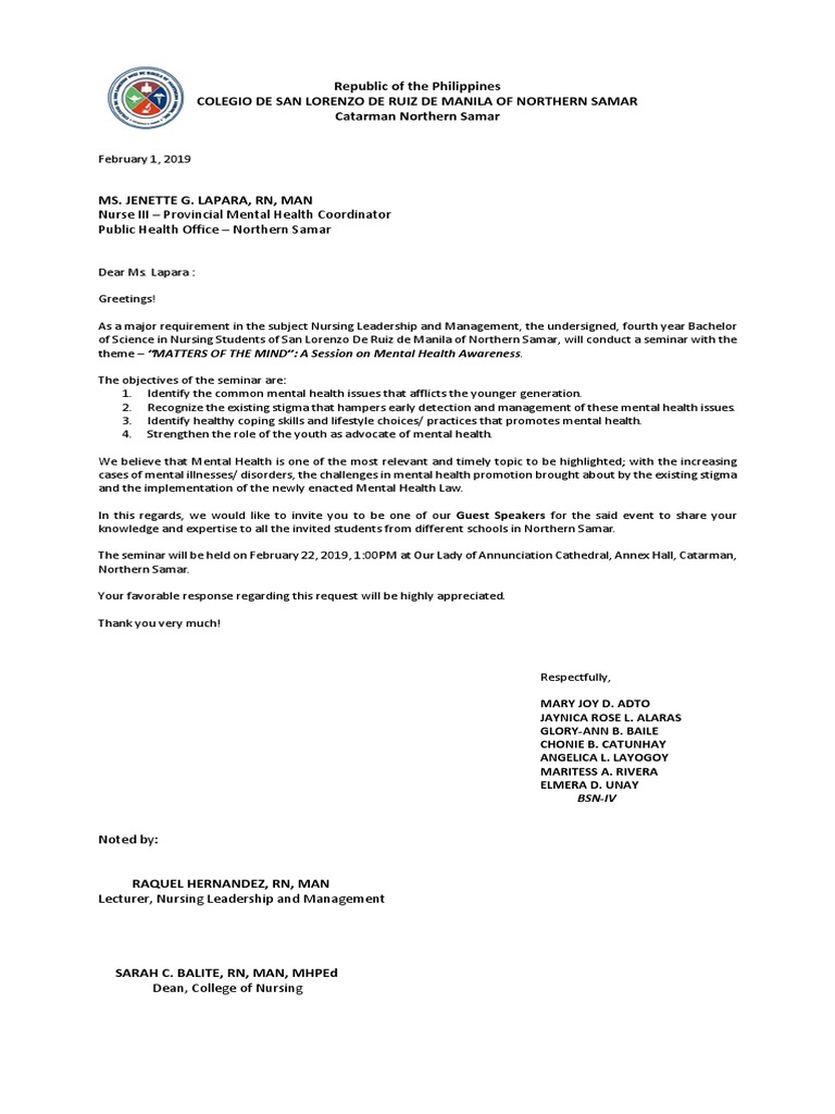 Guest Speaker Communication Letter | PDF | Mental Health | Social Stigma