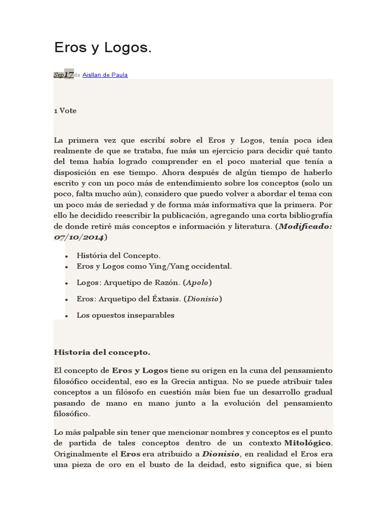 Eros y Logos: Opuestos Inseparables | PDF | Logos | Eros