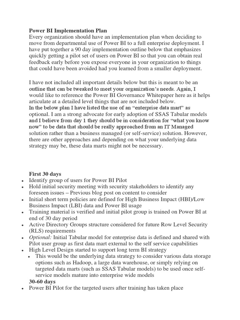 Power BI Enterprise Implementation Plan | PDF | Information Technology ...