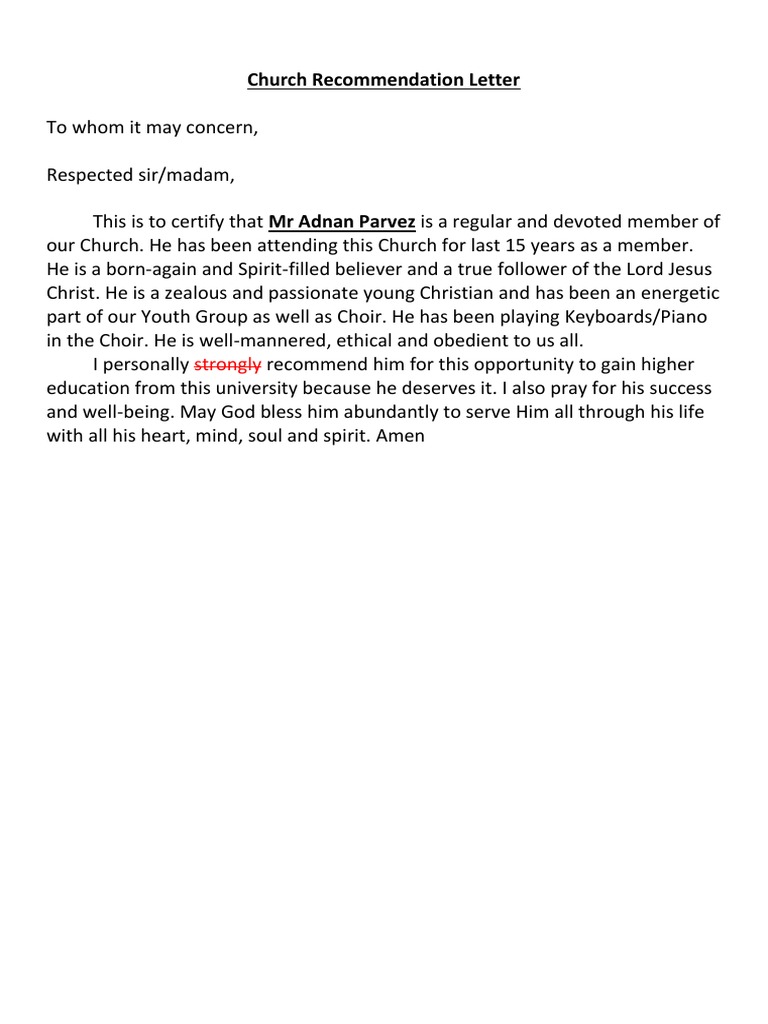 Church Recommendation Letter | PDF