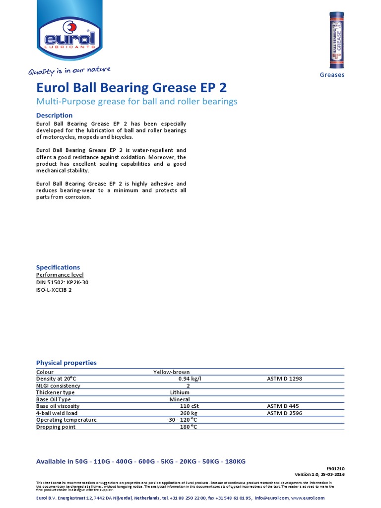 Eurol Ball Bearing EP2 | Download Free PDF | Materials Science | Materials