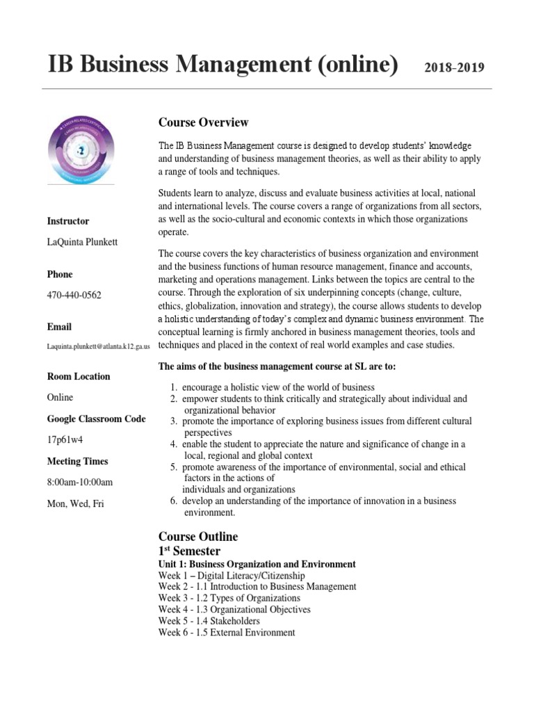 IB Business Management Online Syllabus | PDF | Educational Technology ...