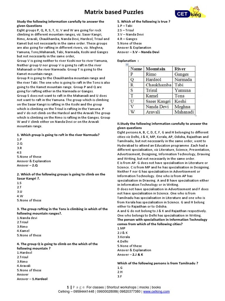 150 Must Solve Matrix Based Puzzles in MBA MAH MMS CET | PDF