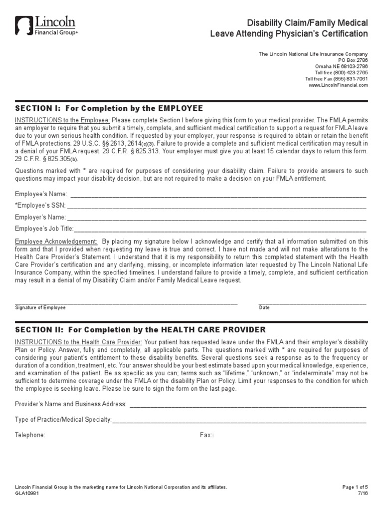AM Cert Disability FMLA GLA 10981 PDF | PDF | Family And Medical Leave ...