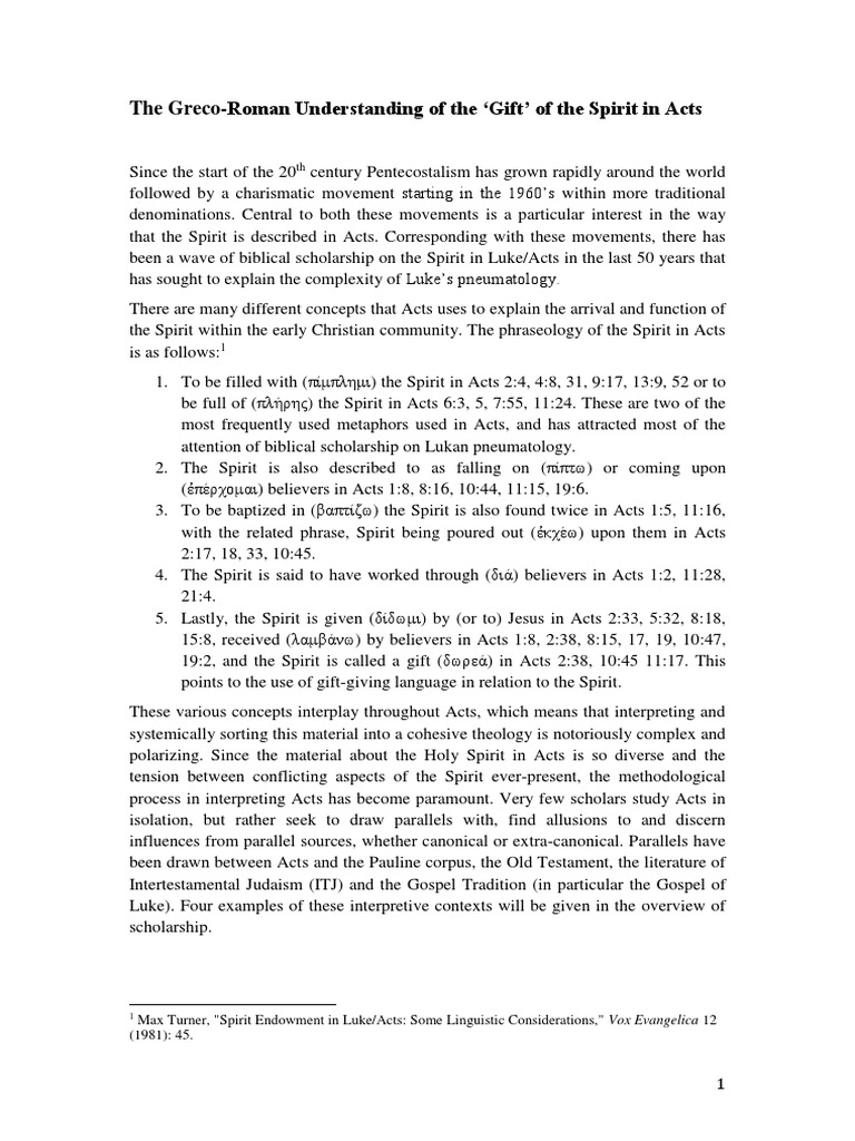 The Greco-Roman Understanding of The Gift' of The Spirit in Acts | PDF ...