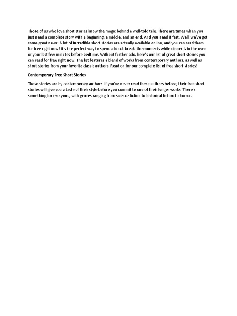 Free Contemporary Short Stories Online | PDF