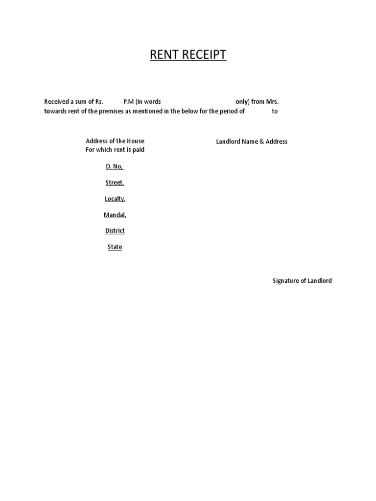 RENT RECEIPT - Form For IT Declaration | PDF