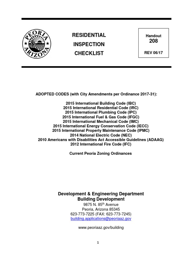 Residential Inspection Checklist | PDF | Truss | Framing (Construction)