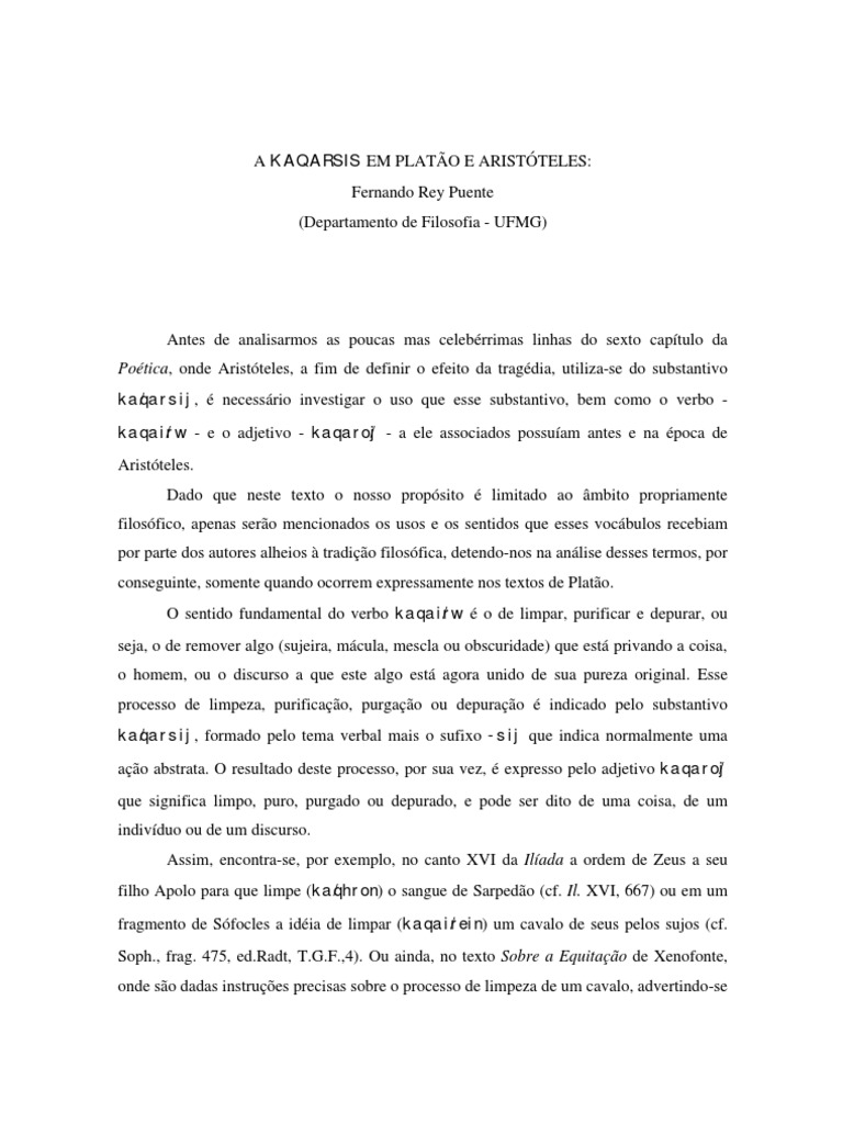 Catarse em Platão e Aristóteles | PDF | Aristóteles | Platão