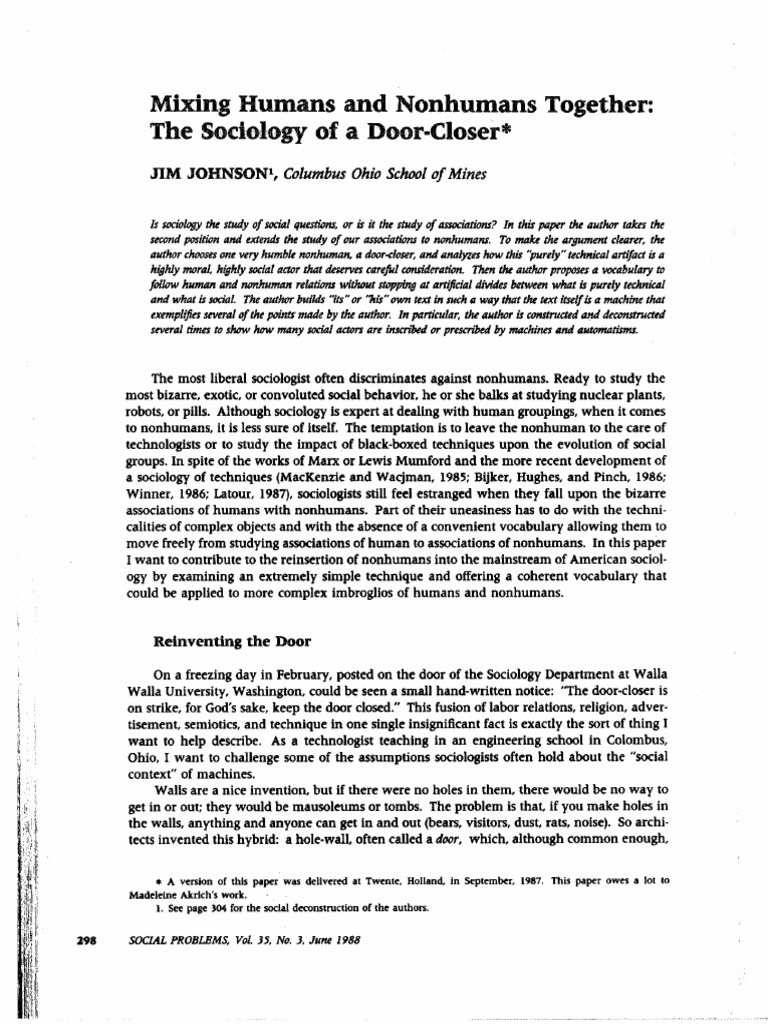 Mixing Humans and Non-Humans Together: The Sociology of A Door Closer | PDF