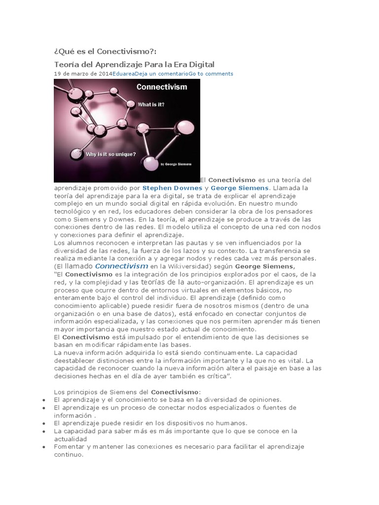 Conectivismo: Aprendizaje en la Era Digital | PDF | Cognición | Ciencia ...