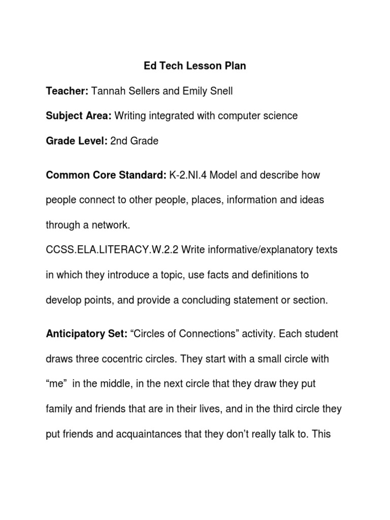 Ed Tech Lesson Plan Teacher: Tannah Sellers and Emily Snell Subject Area: Writing Integrated ...