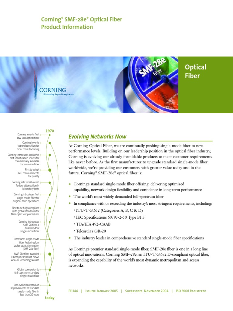 Corning SMF-28e Optical Fiber Product Information | PDF | Optical Fiber ...