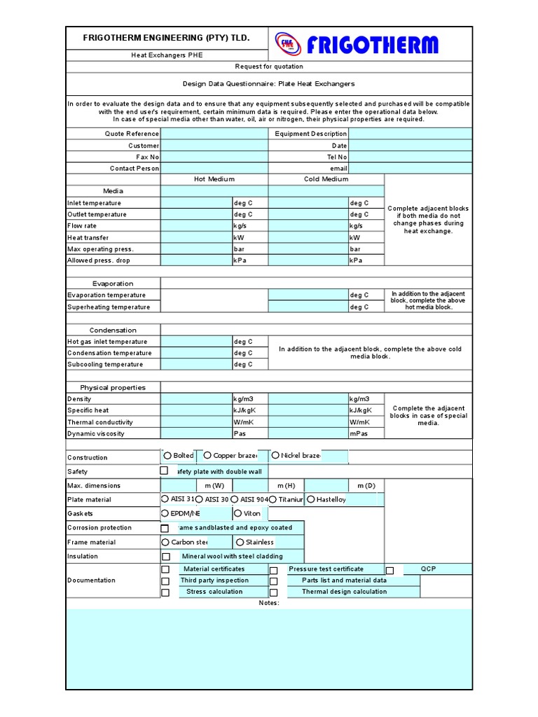 Data Sheet For Phe | PDF | Heat Exchanger | Carbon