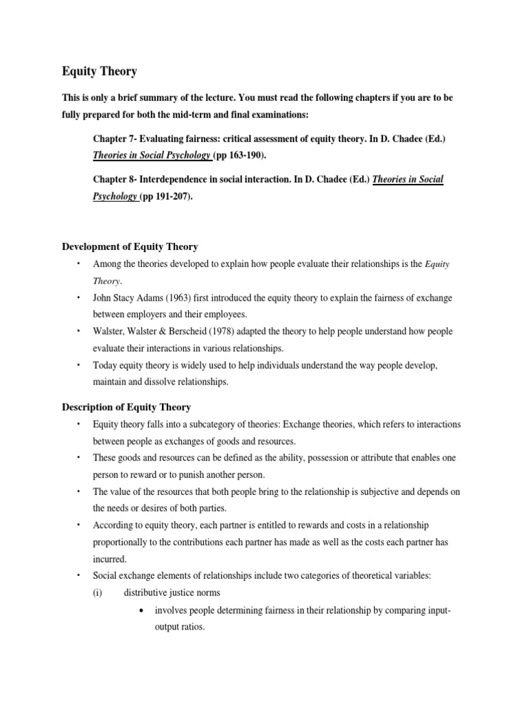 Development of Equity Theory | PDF | Interpersonal Relationships ...