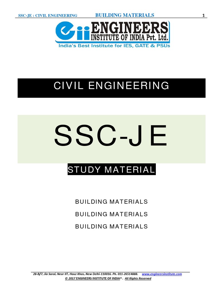 SSC JE Study Material Building Materials | PDF | Cement | Concrete