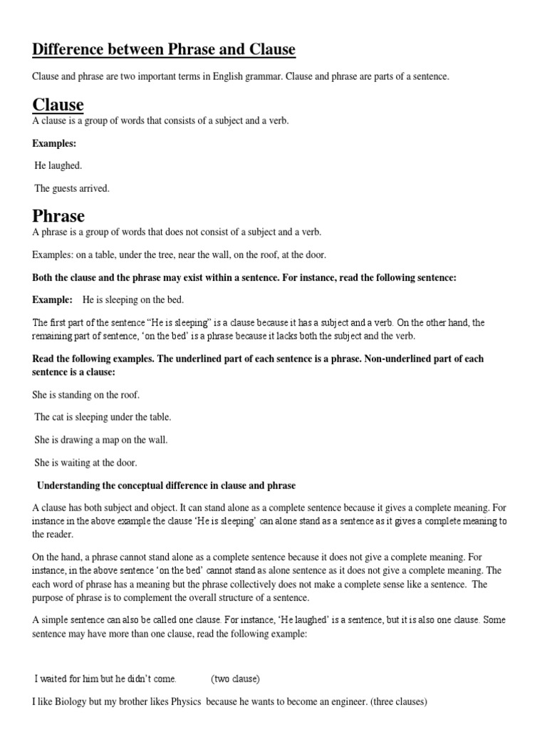 Clause: Difference Between Phrase and Clause | PDF